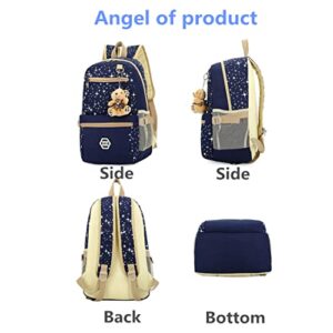 Star Print Girls Canvas Backpacks Set for School, School Bags Bookbags for Teenage Girls, with Crossbody Bag, 3 Pieces