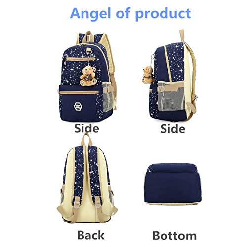 Star Print Girls Canvas Backpacks Set for School, School Bags Bookbags for Teenage Girls, with Crossbody Bag, 3 Pieces