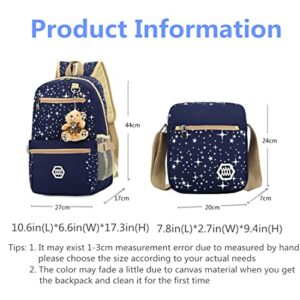 Star Print Girls Canvas Backpacks Set for School, School Bags Bookbags for Teenage Girls, with Crossbody Bag, 3 Pieces