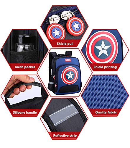 damdos Backpacks Captain America Children Primary Schoolbag School Bags Teenager Student Backpack Dayback Waterproof (Royal Blue Small)