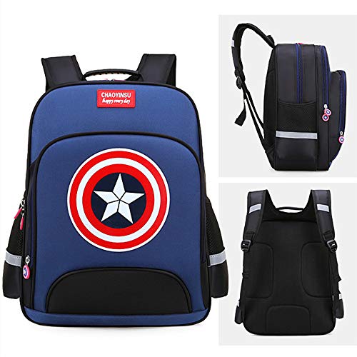 damdos Backpacks Captain America Children Primary Schoolbag School Bags Teenager Student Backpack Dayback Waterproof (Royal Blue Small)