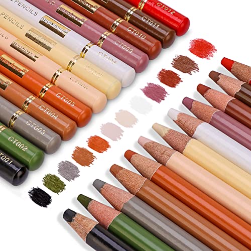 MISULOVE Professional Colour Charcoal Pencils Drawing Set, Skin Tone Colored Pencils, Pastel Chalk for Sketching, Drawing, Shading, Coloring, Layering & Blending for Beginners & Artists(12 Colors)