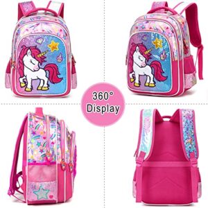 Robhomily Unicorn Sequins Girls Backpack with Lunch Box Set for Elementary School,17” Sparkly Bling School Backpack for Girls with Lunch Bags Set