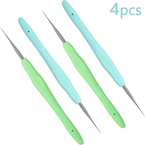 4 Pieces Dreadlock Crochet Hooks Tool 0.5mm 0.75mm Dreadlock Crochet Needle Tools for Braid Hair Weaving Locs Craft