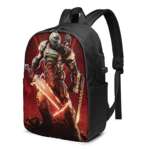 Doom Eternal USB Backpack 17 in Unisex Laptop Backpack Travel,Durable Waterproof with USB Charging Port for School College Students Backpack