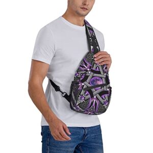 Crossbody Sling Backpack Purple Wiccan Star Pentagram Men Women Hiking Chest Shoulder Bag