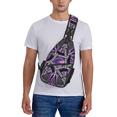 Crossbody Sling Backpack Purple Wiccan Star Pentagram Men Women Hiking Chest Shoulder Bag