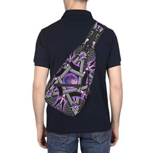 Crossbody Sling Backpack Purple Wiccan Star Pentagram Men Women Hiking Chest Shoulder Bag