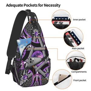 Crossbody Sling Backpack Purple Wiccan Star Pentagram Men Women Hiking Chest Shoulder Bag