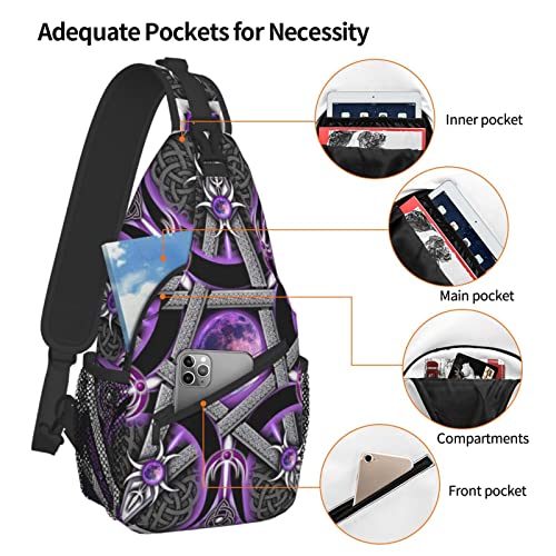 Crossbody Sling Backpack Purple Wiccan Star Pentagram Men Women Hiking Chest Shoulder Bag