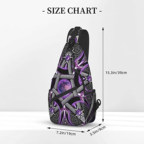 Crossbody Sling Backpack Purple Wiccan Star Pentagram Men Women Hiking Chest Shoulder Bag