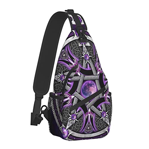 Crossbody Sling Backpack Purple Wiccan Star Pentagram Men Women Hiking Chest Shoulder Bag