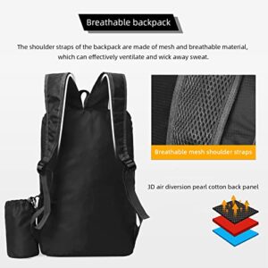 kingsea Hiking Backpack Foldable 20L Waterproof And Wear-Resistant Lightweight Backpack Packable Outdoor Travel Camping Black Daypack