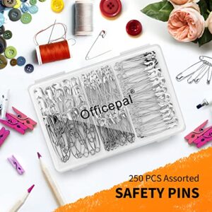 Officepal Premium Quality 4-Size Pack of Safety Pins- Top 250-Count – Durable, Rust-Resistant Nickel Plated Steel Set- Best Sewing Accessories Kit for Baby Clothing, Crafts, Arts (4-Size in 1 No.002)