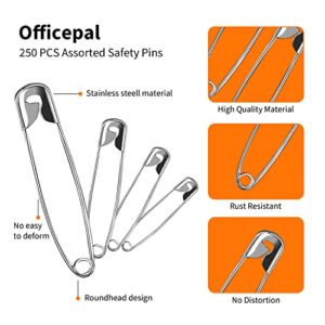 Officepal Premium Quality 4-Size Pack of Safety Pins- Top 250-Count – Durable, Rust-Resistant Nickel Plated Steel Set- Best Sewing Accessories Kit for Baby Clothing, Crafts, Arts (4-Size in 1 No.002)