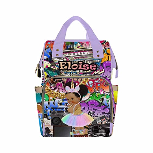 Custom Retro Radio Diaper Backpack with Name Personalized Street Graffiti Hip Hop Girl Shoulder Mommy Baby Bag, One Size