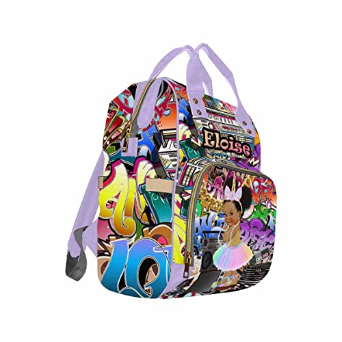 Custom Retro Radio Diaper Backpack with Name Personalized Street Graffiti Hip Hop Girl Shoulder Mommy Baby Bag, One Size