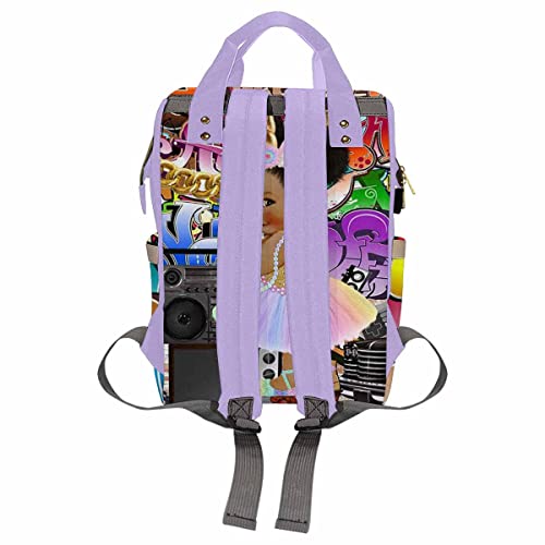 Custom Retro Radio Diaper Backpack with Name Personalized Street Graffiti Hip Hop Girl Shoulder Mommy Baby Bag, One Size