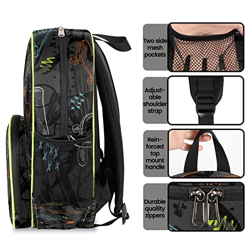 Urban Style Skateboards Kids Backpack, 14'' Cool Sport Toddler Primary Student Schoolbag, Boys Girls Waterproof Casual Bookbag Travel Hiking Bags