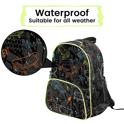 Urban Style Skateboards Kids Backpack, 14'' Cool Sport Toddler Primary Student Schoolbag, Boys Girls Waterproof Casual Bookbag Travel Hiking Bags