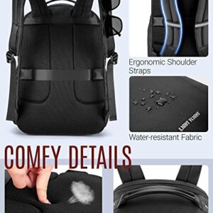 LIGHT FLIGHT Laptop Backpack for Men, Travel Backpack for Men Women Bookbag with Charging Port Fits 17.3 Inch Computer, 40L Back Pack for Business School Work College, Black