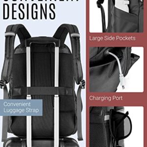 LIGHT FLIGHT Laptop Backpack for Men, Travel Backpack for Men Women Bookbag with Charging Port Fits 17.3 Inch Computer, 40L Back Pack for Business School Work College, Black