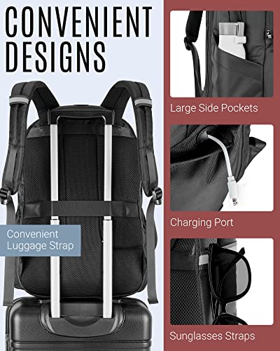 LIGHT FLIGHT Laptop Backpack for Men, Travel Backpack for Men Women Bookbag with Charging Port Fits 17.3 Inch Computer, 40L Back Pack for Business School Work College, Black