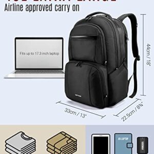 LIGHT FLIGHT Laptop Backpack for Men, Travel Backpack for Men Women Bookbag with Charging Port Fits 17.3 Inch Computer, 40L Back Pack for Business School Work College, Black