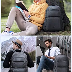 LIGHT FLIGHT Laptop Backpack for Men, Travel Backpack for Men Women Bookbag with Charging Port Fits 17.3 Inch Computer, 40L Back Pack for Business School Work College, Black