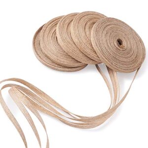 pandahall 5 rolls natural burlap fabric ribbon 1/4 inches tan jute linen ribbon rolls for party decoration, diy crafts