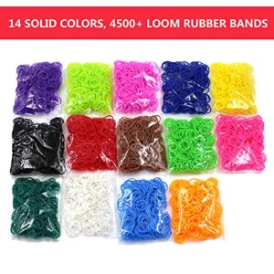 4860+ Loom Rubber Bands Refill Set: 14 Solid Colors 4500 Loom Bands+300 S-Clips+55 Pony Beads, Loom Bracelet Making Kit for Weaving Craft, Boy&Girl DIY Gift