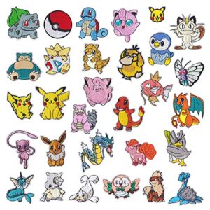 iron on patches 30 pieces anime pocket monster embroidered iron on/sew on decorative applique patch patches for diy jeans, jackets, shirts, bag, caps