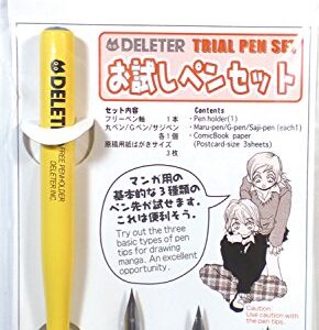 DELETER Trial Pen Set, 1 pan Holder + 3 Comic Pen nibs (G-Pen, Saji-Pen & Maru-Pen) + 3 Manga Papers, 1 Set (341-1008)