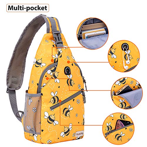 ZOMAKE Sling Bag for Women Men:Small Crossbody Sling Backpack - Mini Water Resistant Shoulder Bag Anti Thief Chest Bag Daypack for Travel Hiking Outdoor Sports (Bee Yellow)