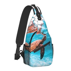 Beach Sling Bag Turtle Crossbody Chest Daypack Casual Backpack Animal Shoulder Bag For Travel Picnic