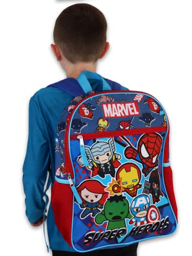 Marvel Kawaii Boys 16" Backpack 5 piece School Set (One Size, Blue)