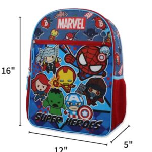 Marvel Kawaii Boys 16" Backpack 5 piece School Set (One Size, Blue)