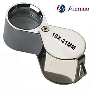 Aiernuo Loupes 10x Glass Jeweler Loupe Loop Eye Magnifier Magnifying Magnifier Metal Body Silver (10x21mm)