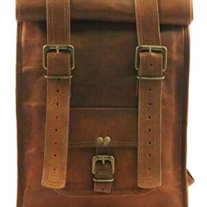 DEENIT'S Tan Pure Leather Roll Top Backpack Bag For Laptop, Ipad , Files, Books Shoulder Bag for Men and Women (24x14x6)