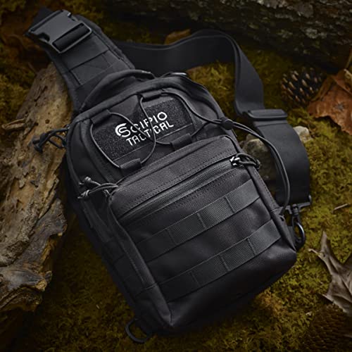 Scipio JYFSP11 Tactical Sling Bag with Heavy Duty Shoulder Strap Handbag, 13-Inch Shoulder Bag, Black