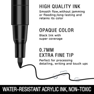 Black Acrylic Paint Pens - Black Paint Pens for Rock Painting, Stone, Ceramic, Glass, Wood, Fabric, Metal, Canvas. Set of 6 Water Based Black Markers for Acrylic Painting Extra Fine Point Tip