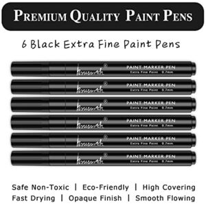 Black Acrylic Paint Pens - Black Paint Pens for Rock Painting, Stone, Ceramic, Glass, Wood, Fabric, Metal, Canvas. Set of 6 Water Based Black Markers for Acrylic Painting Extra Fine Point Tip