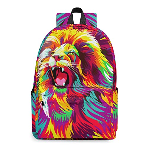 Jdowkoa Lion King Backpack for Boys Girls, Colorful Lion Shoulder Bag for Toddler, Lightweight Waterproof Book Bag Daypack Casual Bag for Toddler Boys Hiking Daypack Casual Bag