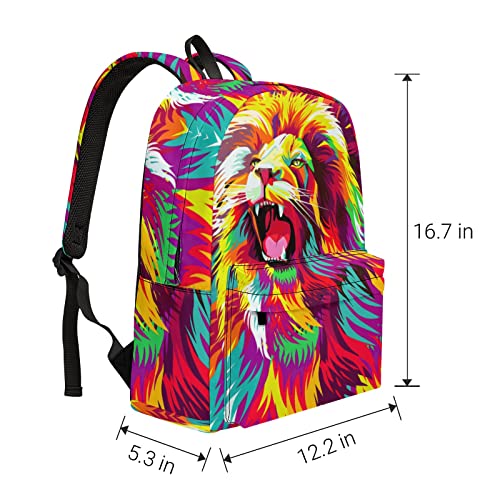 Jdowkoa Lion King Backpack for Boys Girls, Colorful Lion Shoulder Bag for Toddler, Lightweight Waterproof Book Bag Daypack Casual Bag for Toddler Boys Hiking Daypack Casual Bag