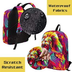 Jdowkoa Lion King Backpack for Boys Girls, Colorful Lion Shoulder Bag for Toddler, Lightweight Waterproof Book Bag Daypack Casual Bag for Toddler Boys Hiking Daypack Casual Bag