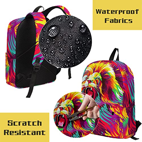 Jdowkoa Lion King Backpack for Boys Girls, Colorful Lion Shoulder Bag for Toddler, Lightweight Waterproof Book Bag Daypack Casual Bag for Toddler Boys Hiking Daypack Casual Bag