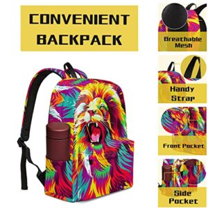 Jdowkoa Lion King Backpack for Boys Girls, Colorful Lion Shoulder Bag for Toddler, Lightweight Waterproof Book Bag Daypack Casual Bag for Toddler Boys Hiking Daypack Casual Bag