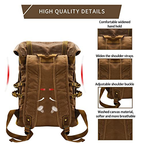 Waxed Canvas Leather Hiking Travel Waterproof Backpack for School Weekend Travel Fit 15in laptops (Coffee)