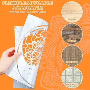 9 Pieces Mandala Sun and Moon Stencil Moon Sun Flower Star Stencil Mandala Sun Moon Stencils Reusable Painting Templates with Metal Open Ring for DIY Scrapbooks Painting on Wood Wall Home Decor Supply