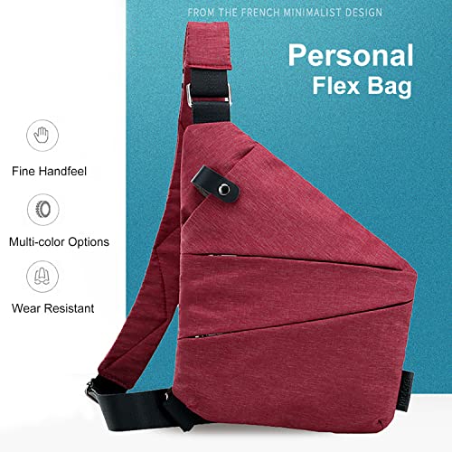 UNQLUX 2023 New Personal Flex Bag, Fashion Anti-thief Slim Sling Bag, Adjustable Crossbody Bag, Side Crossbody Backpack for Outdoor (Rose Red-Right)